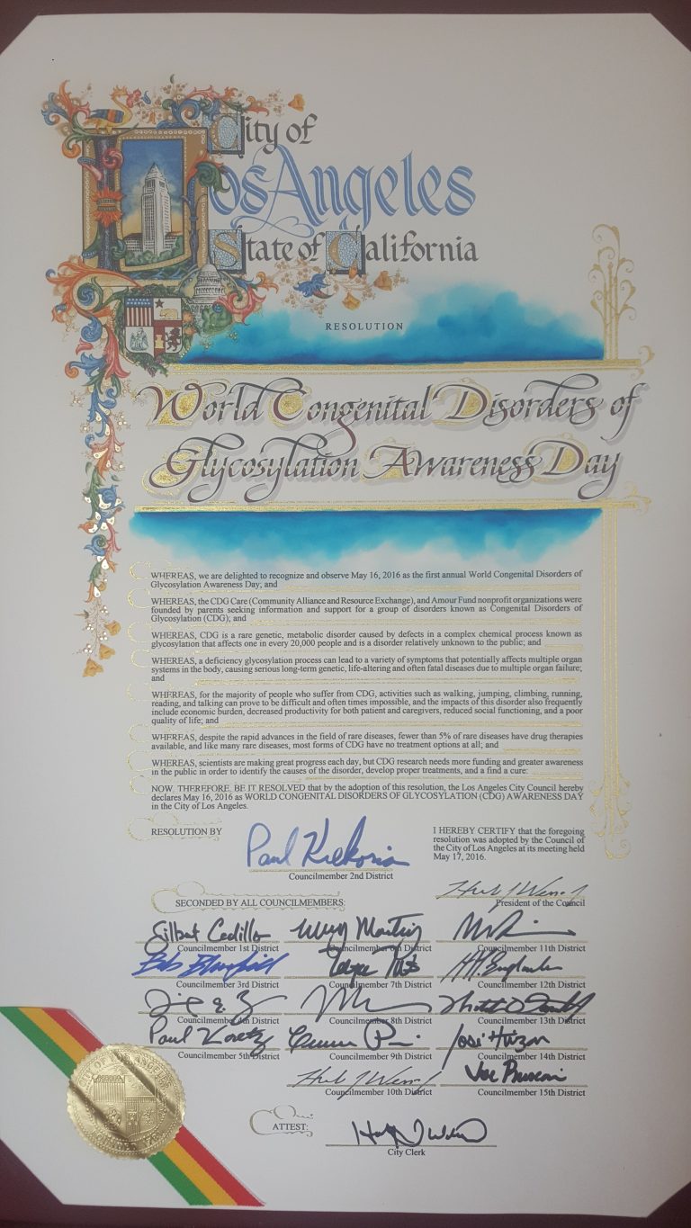 Los Angeles recognized May 16 as World CDG Awareness Day – Amour Fund